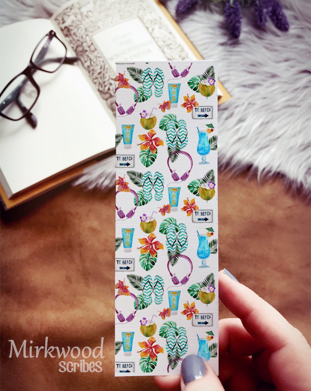 Beach Life Bookmark, Flip Flops, Cocktails, and Palm Leaves Summer ...