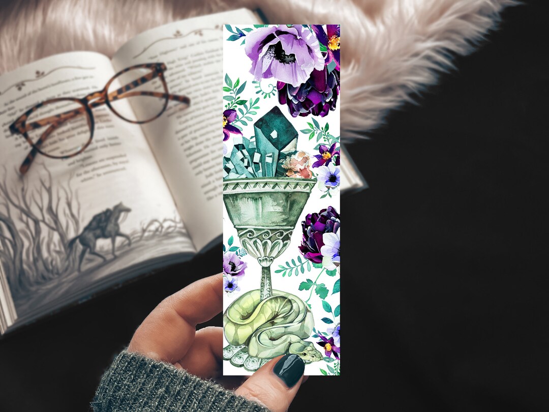 Fantasy Snake Goblet Watercolor Bookmark, Serpent Bookmark With Flowers ...