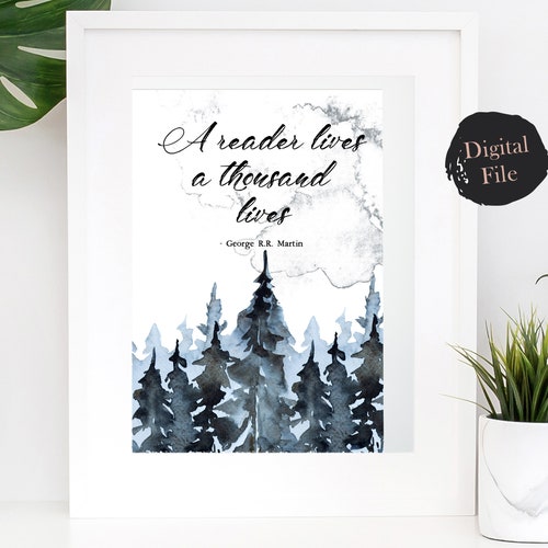 Navy Blue Printable Literary Wall Art A Reader Lives a - Etsy