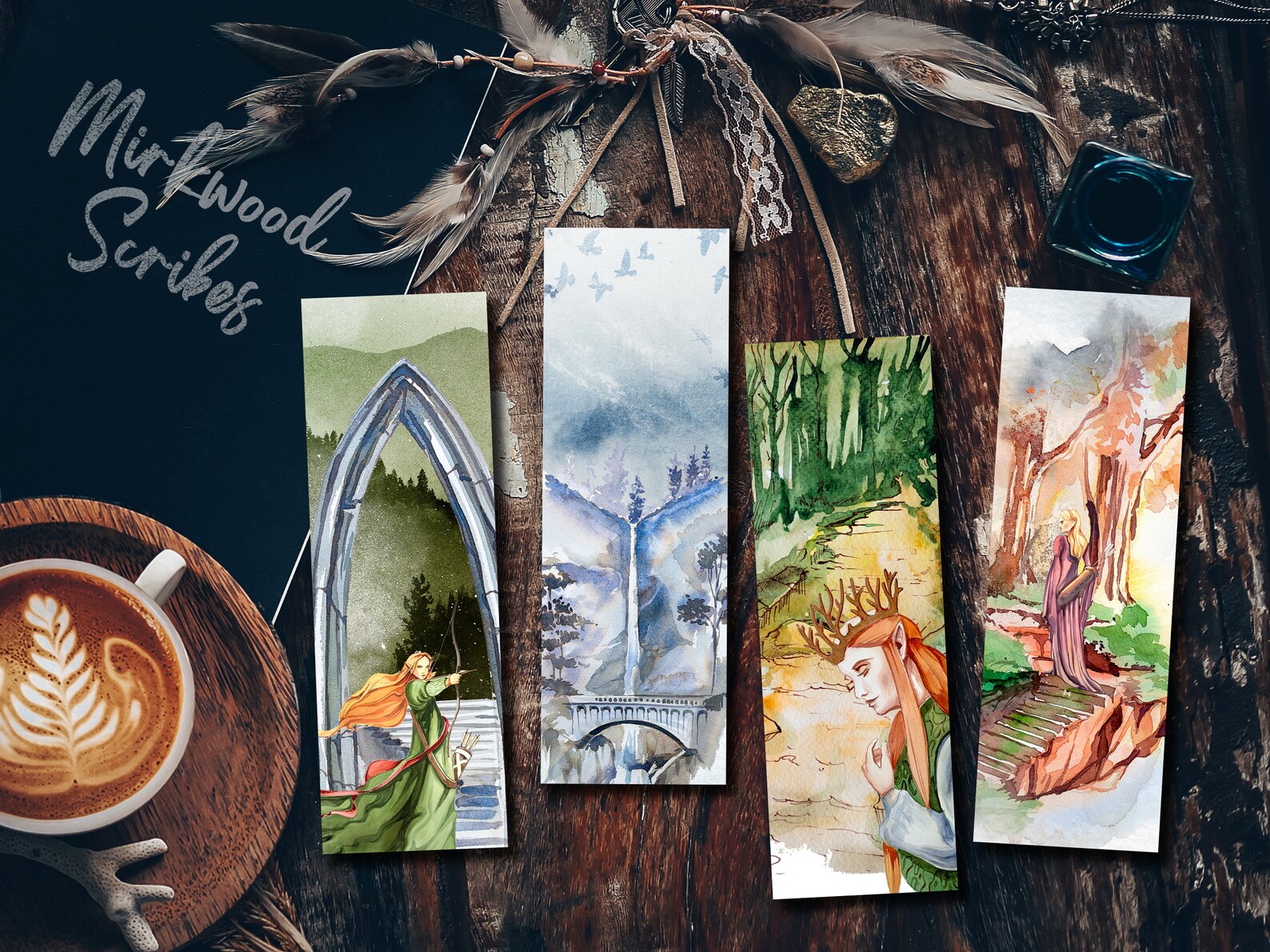 Elf Bridge Watercolor Bookmark, Blue Fantasy Reader Bookish Gift ...