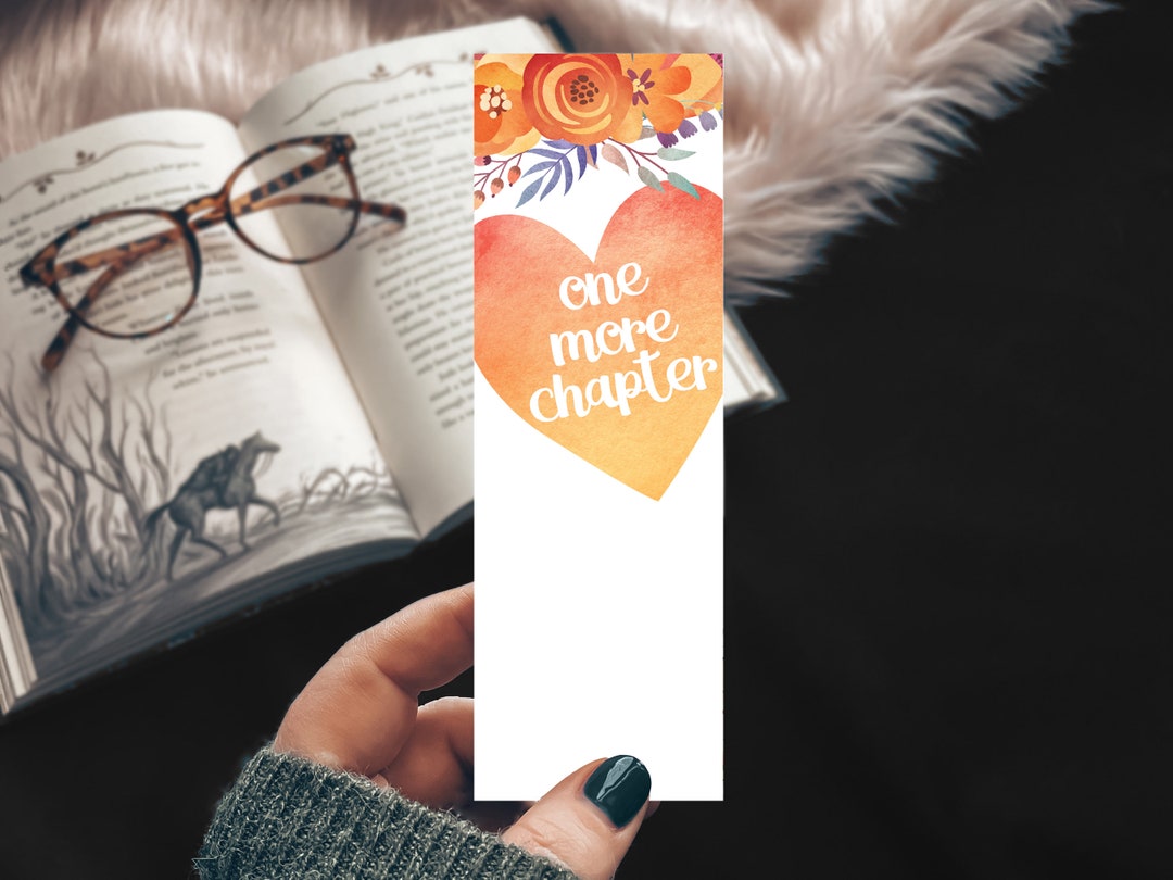 One More Chapter Bookmark, Orange Watercolor Heart Bookmark, Reader ...