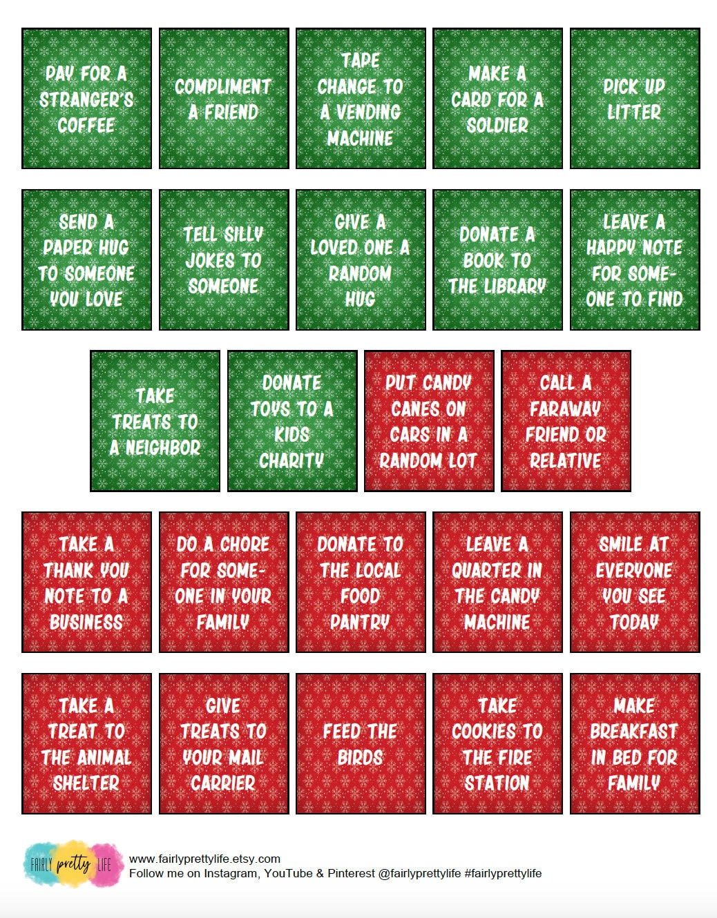 Printable - RAK Christmas - Random Acts of Kindness - Etsy