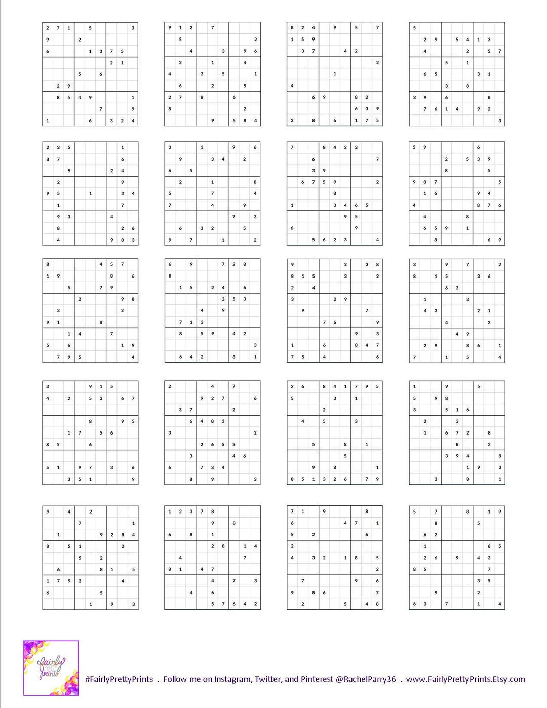 Printable Sudoku Set - Easy, Medium, & Hard 60 Puzzles - Etsy