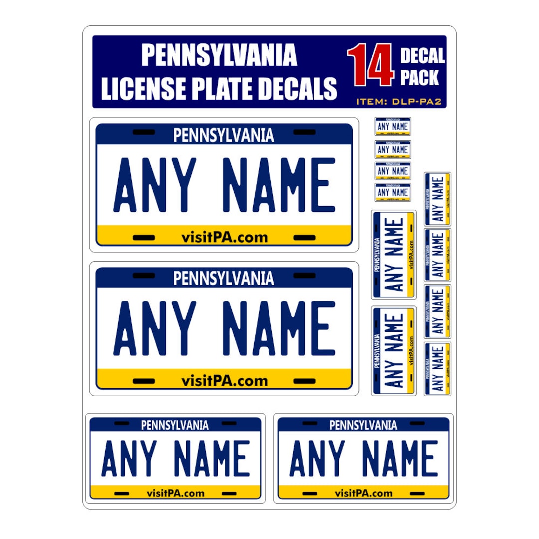 Personalized Pennsylvania License Plate Decals - Stickers Version 2 ...
