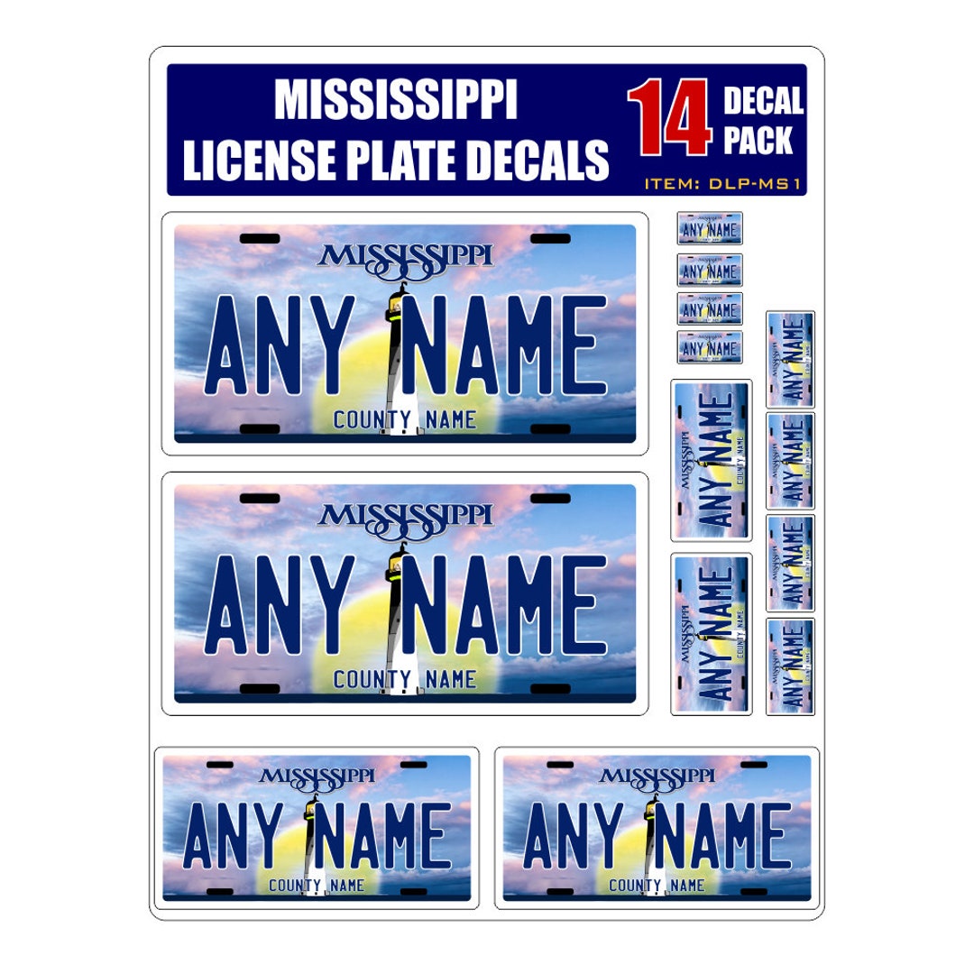 Personalized Mississippi License Plate Decals - Stickers Version 1 ...