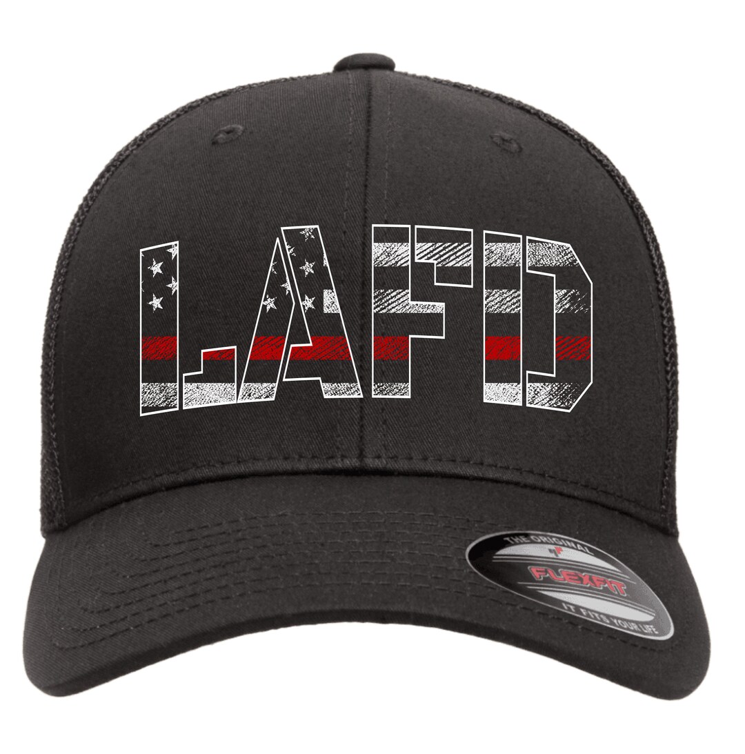 Personalized Fire Department Subdued Flag Red Line Flexfit Cap ...