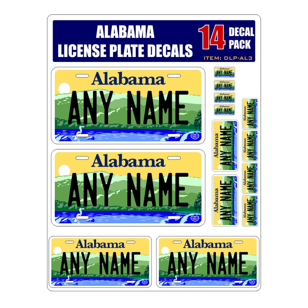 Personalized Alabama License Plate Decals - Stickers Version 3 ( Sheet ...