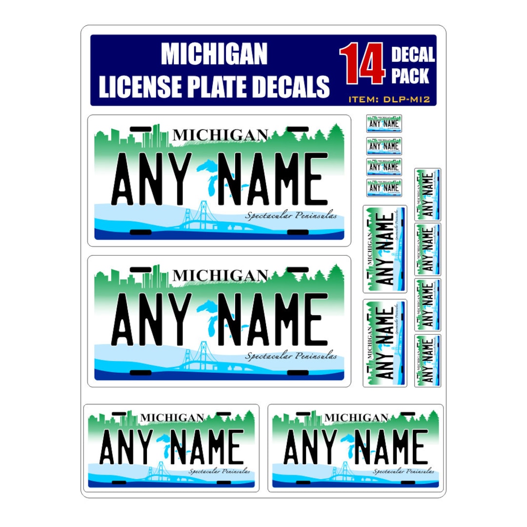Personalized Michigan License Plate Decals - Stickers Version 2 ( Sheet ...