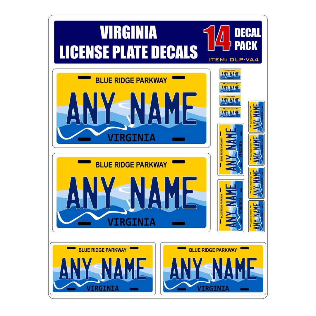 Personalized Virginia License Plate Decals - Stickers Version 4 ( Sheet ...