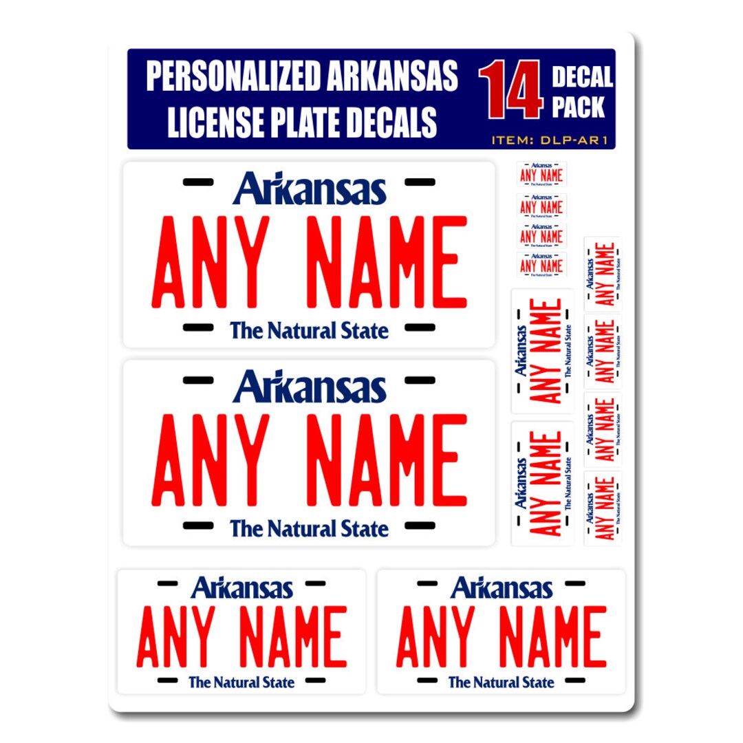 Personalized Arkansas License Plate Decals - Stickers Version 1 ( Sheet ...