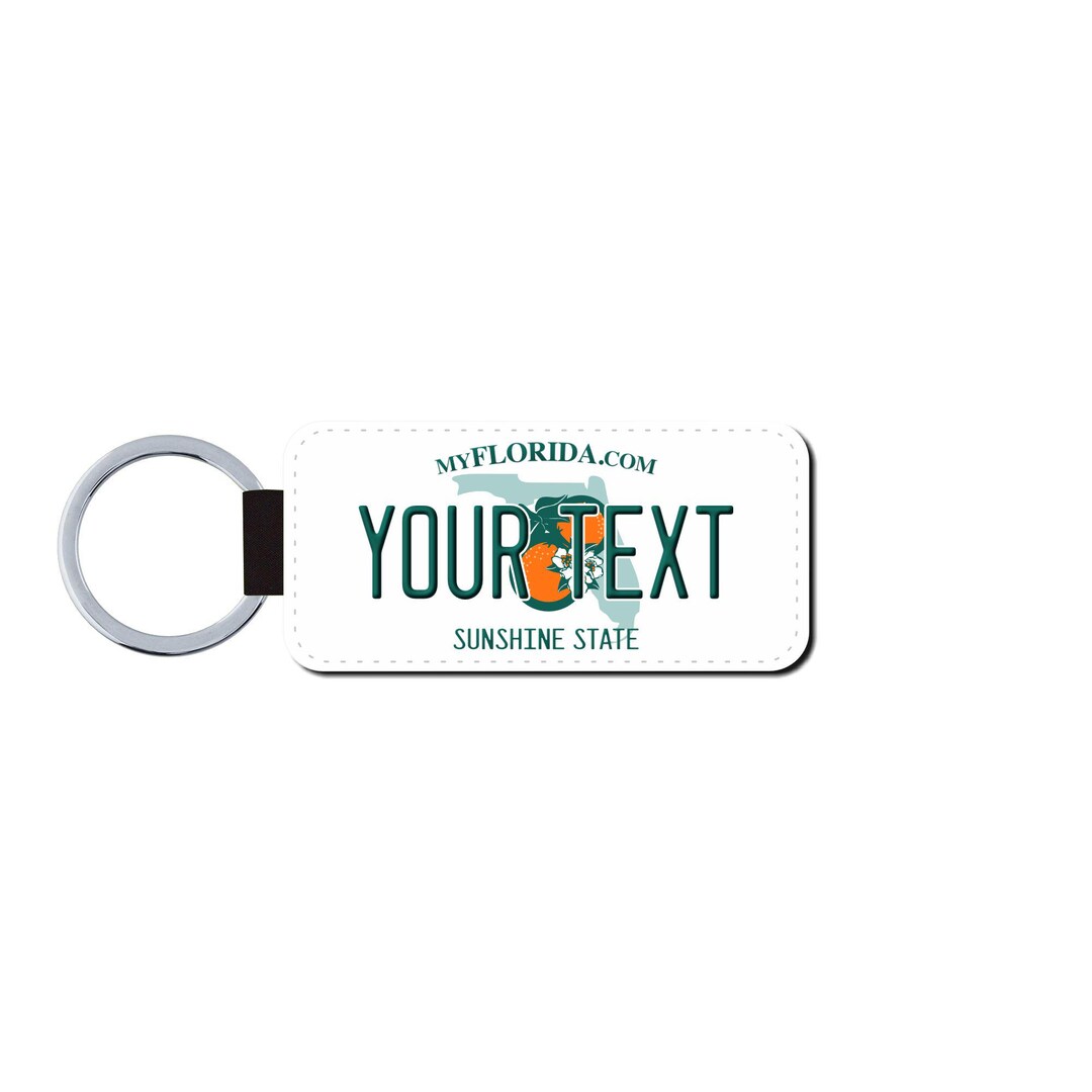 Personalized Florida License Plate Faux Leather Key Ring - Any Name ...