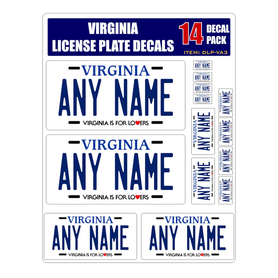 Personalized Virginia License Plate Decals - Stickers Version 3 ( Sheet ...