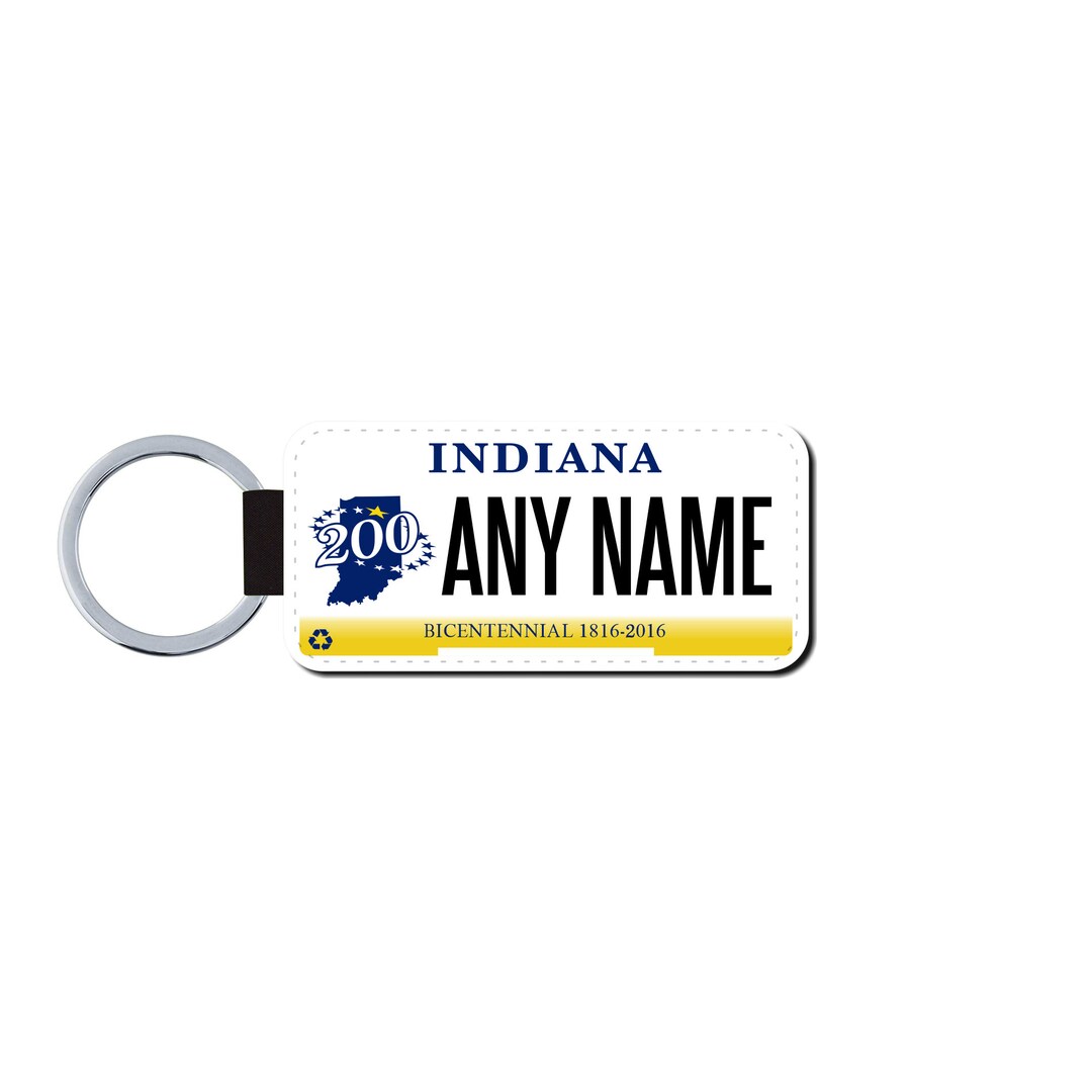 Personalized INDIANA License Plate Faux Leather Key Ring - Any Name ...