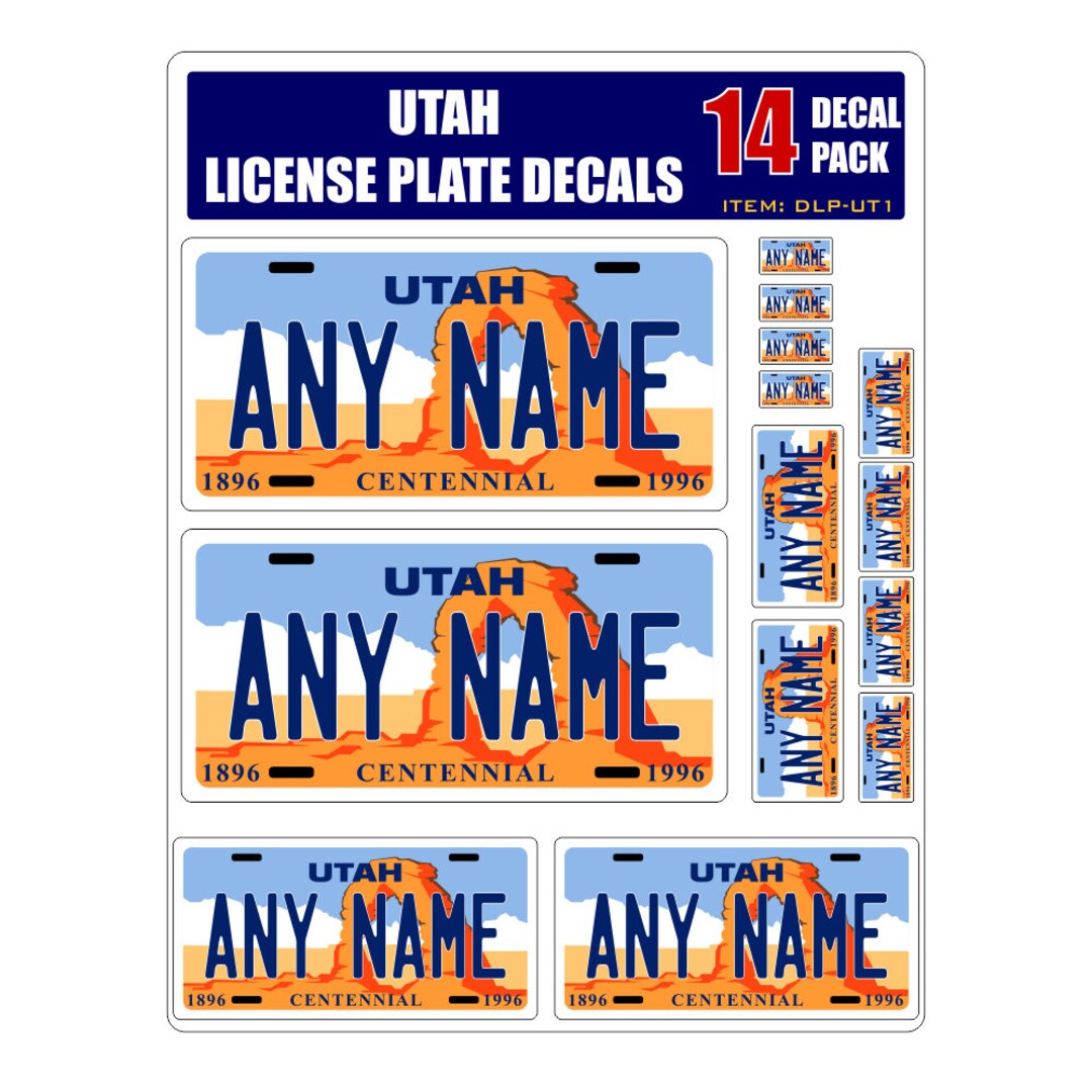 Personalized Utah License Plate Decals - Stickers Version 1 ( Sheet of ...