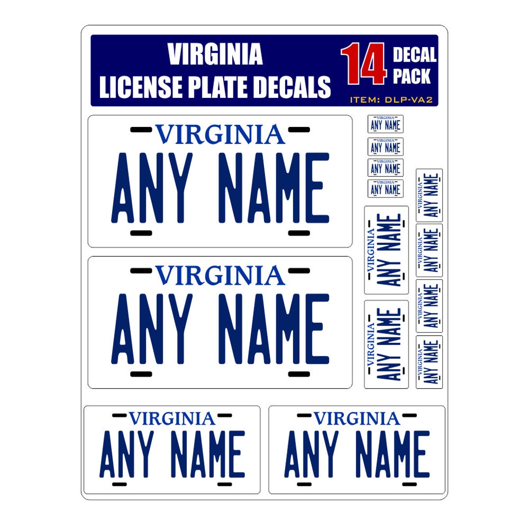 Personalized Virginia License Plate Decals - Stickers Version 2 ( Sheet ...