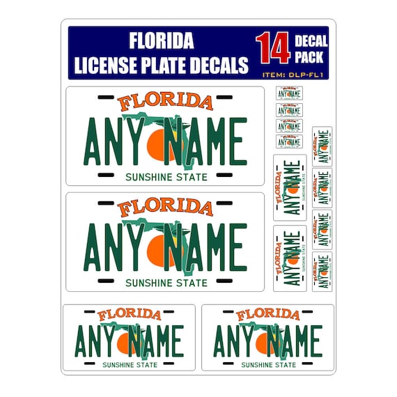 Personalized Florida License Plate Decals Stickers Version 1 | Etsy