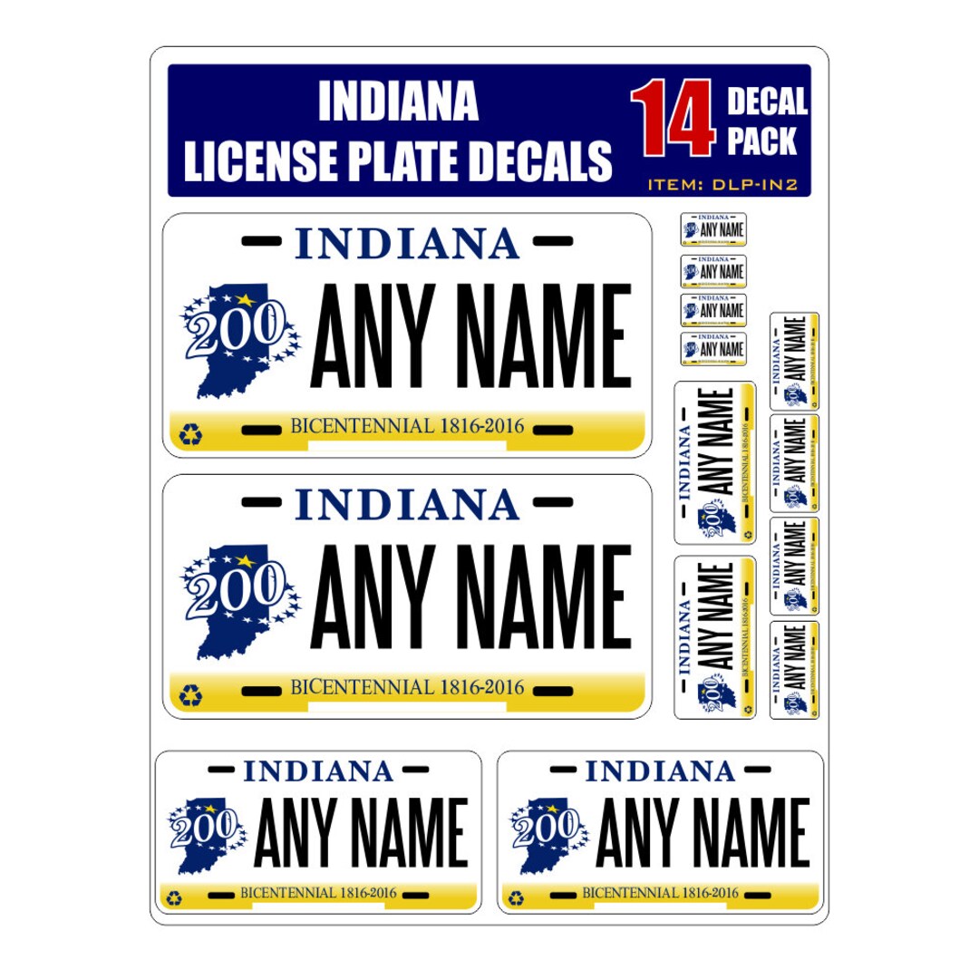 Personalized Indiana License Plate Decals - Stickers Version 2 ( Sheet ...