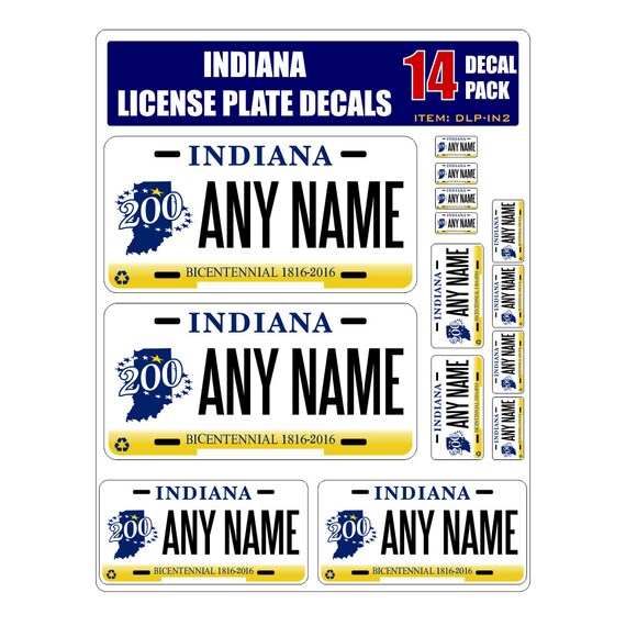 Personalized Indiana License Plate Decals Stickers Version 2 | Etsy