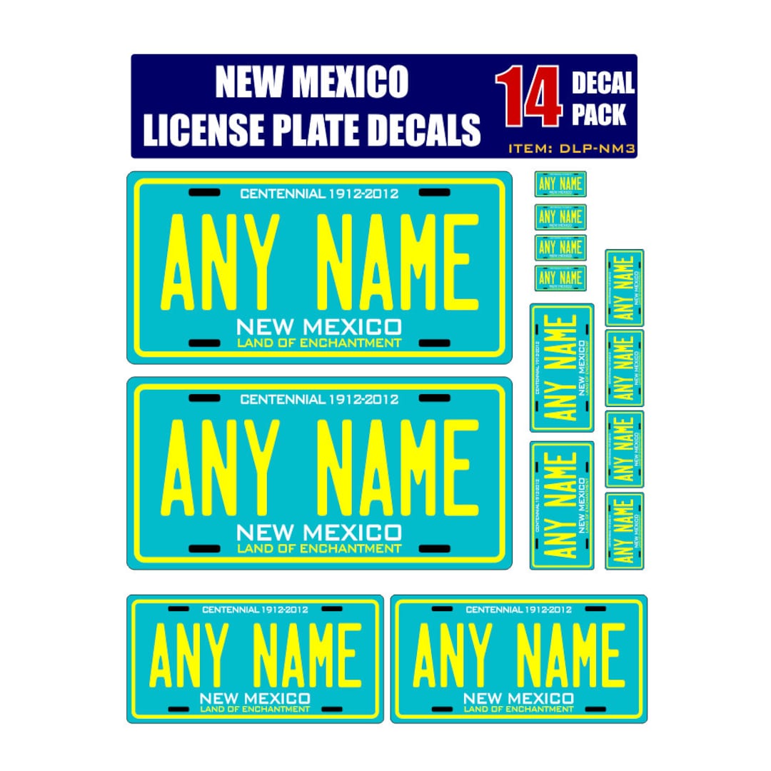 Personalized New Mexico License Plate Decals - Stickers Version 3 ...