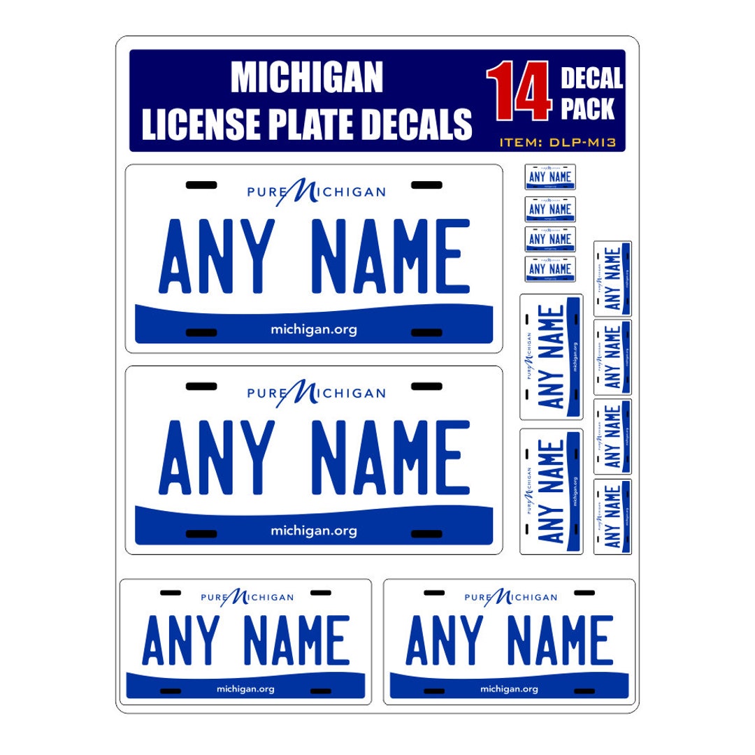 Personalized Michigan License Plate Decals - Stickers Version 3 ( Sheet ...