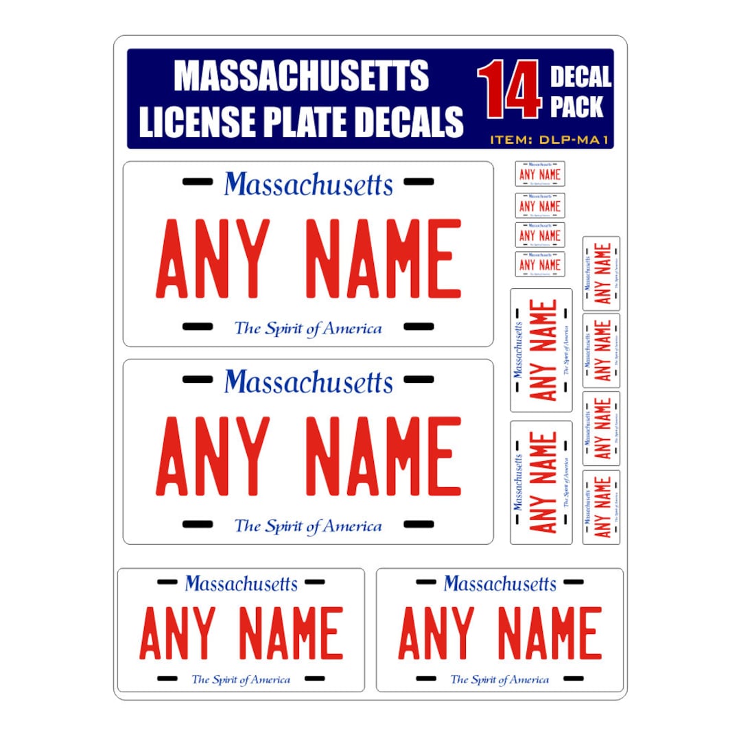 Personalized Massachusetts License Plate Decals - Stickers Version 1 ...