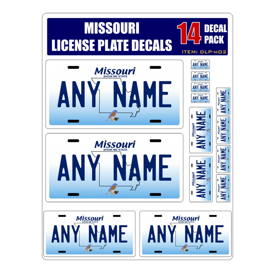 Personalized Missouri License Plate Decals - Stickers Version 2 ( Sheet ...