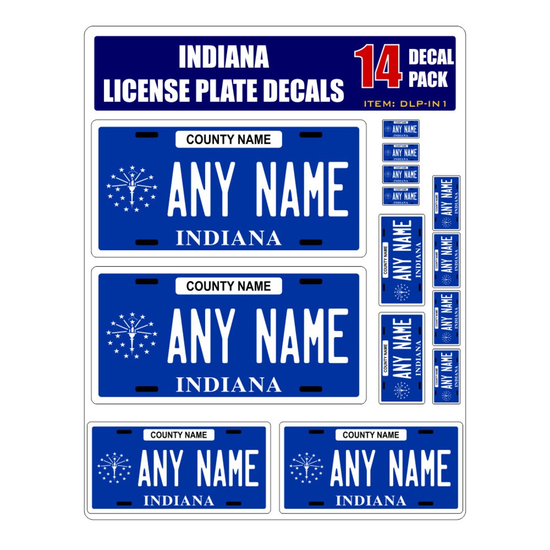 Personalized Indiana License Plate Decals - Stickers Version 1 ( Sheet ...