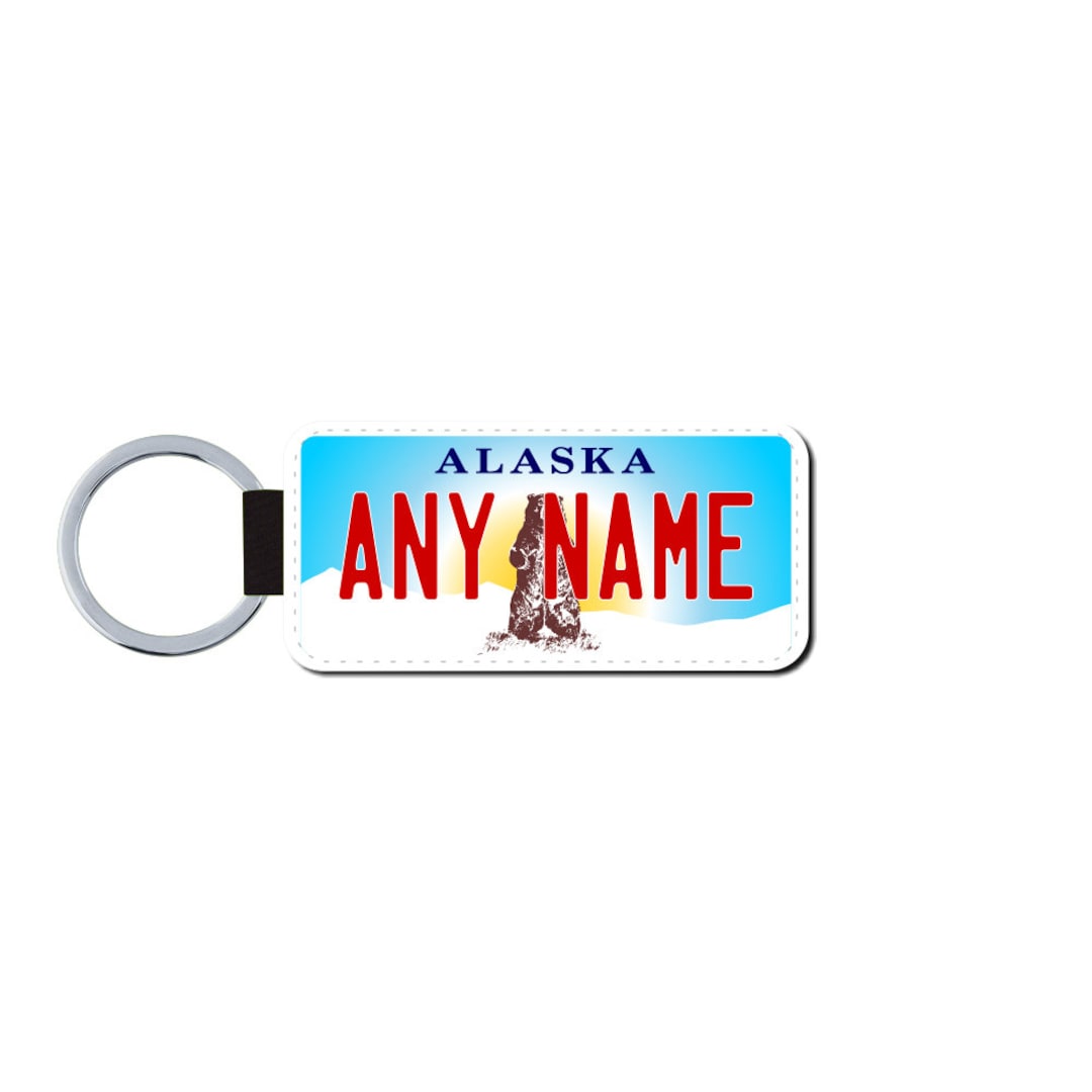 Personalized Alaska License Plate Faux Leather Key Ring - Any Name ...
