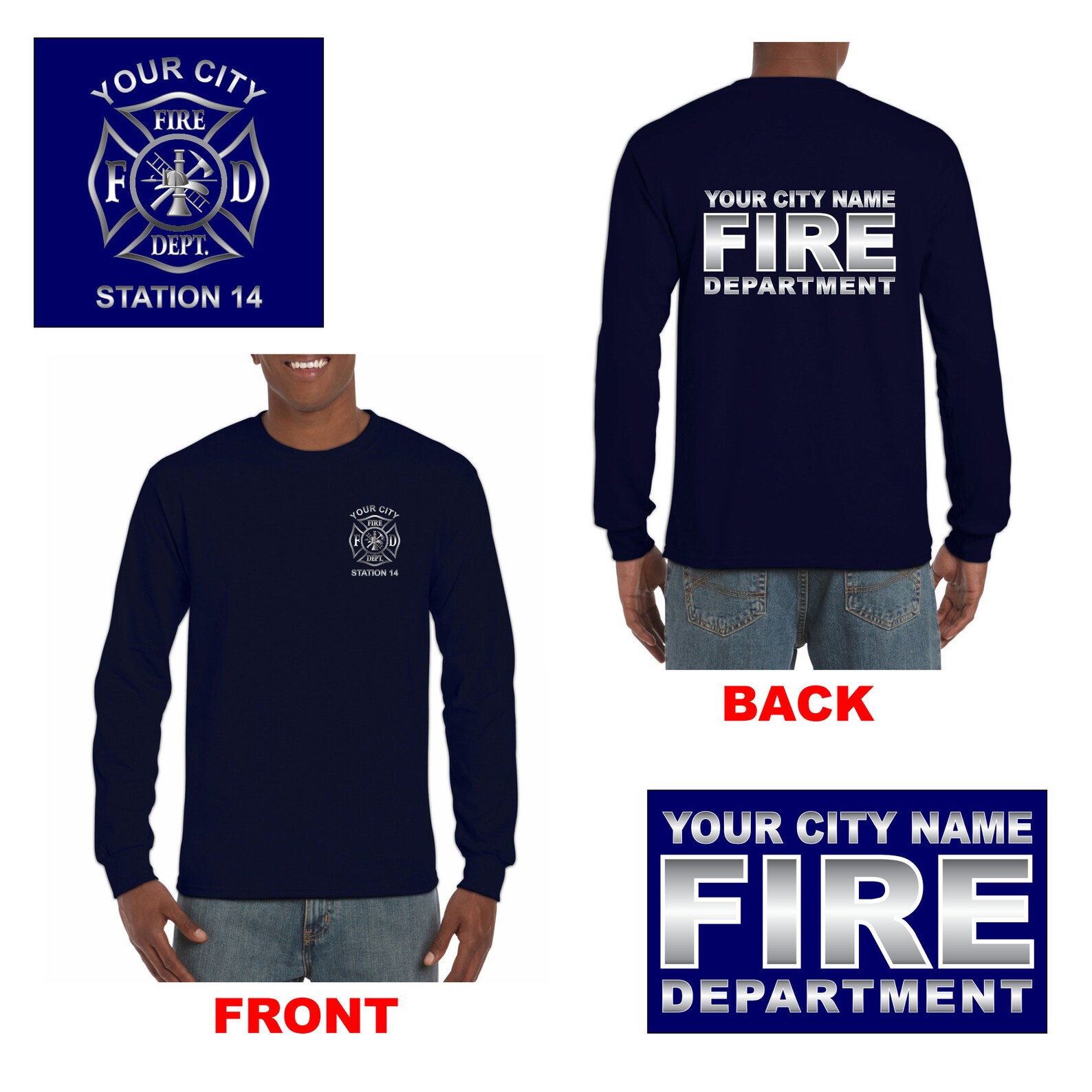 Personalized Fire Department Long Sleeve T-shirt Your - Etsy