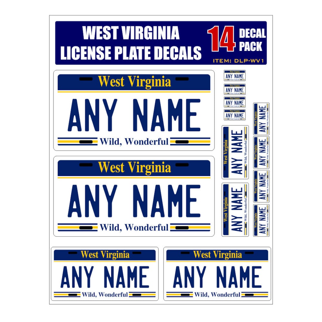 Personalized West Virginia License Plate Decals - Stickers Version 1 ...