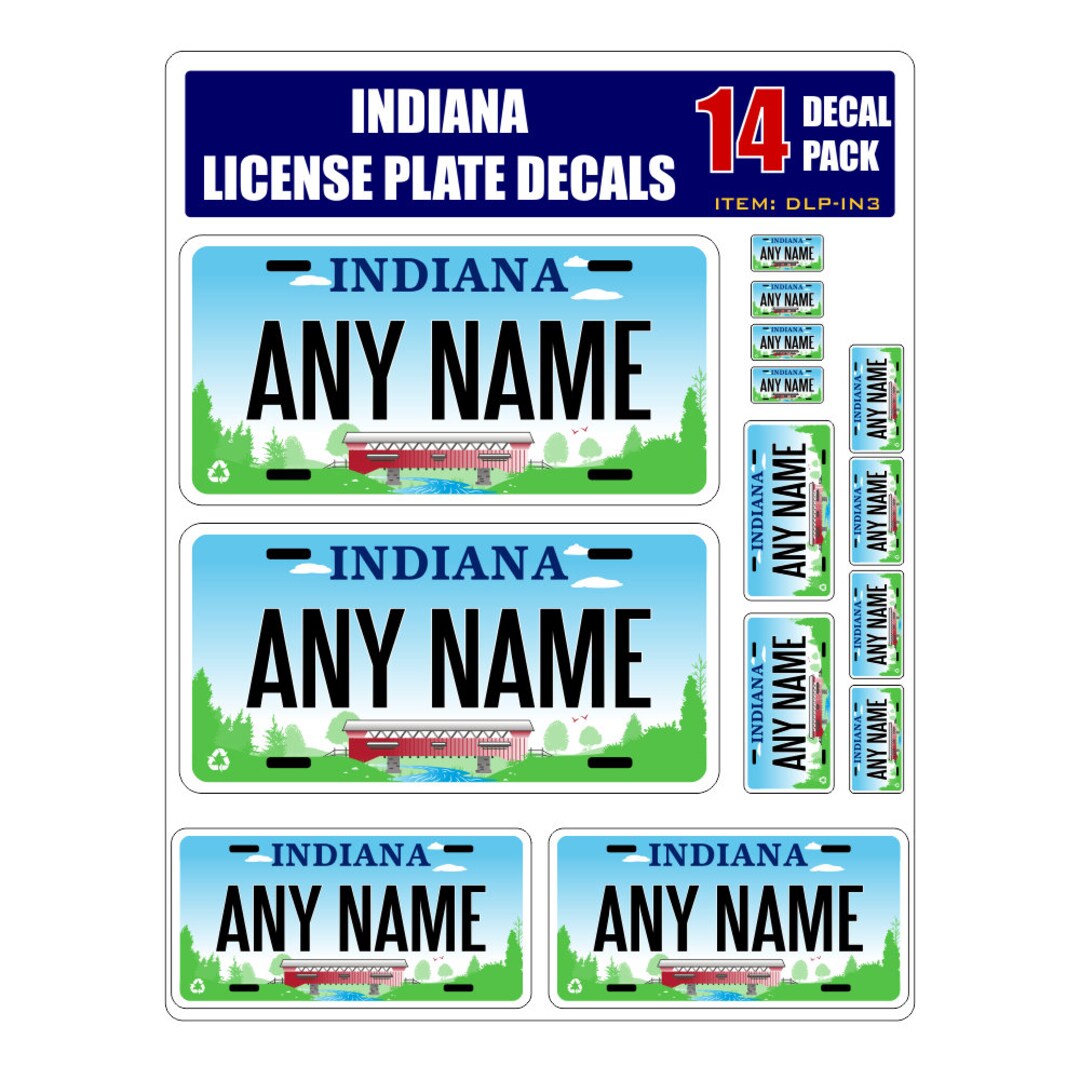 Personalized Indiana License Plate Decals - Stickers Version 3 ( Sheet ...