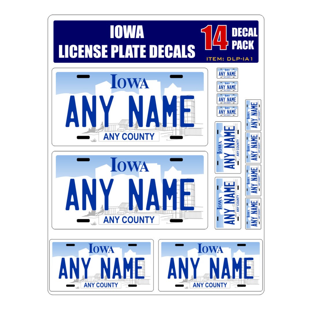 Personalized Iowa License Plate Decals - Stickers Version 1 ( Sheet of ...