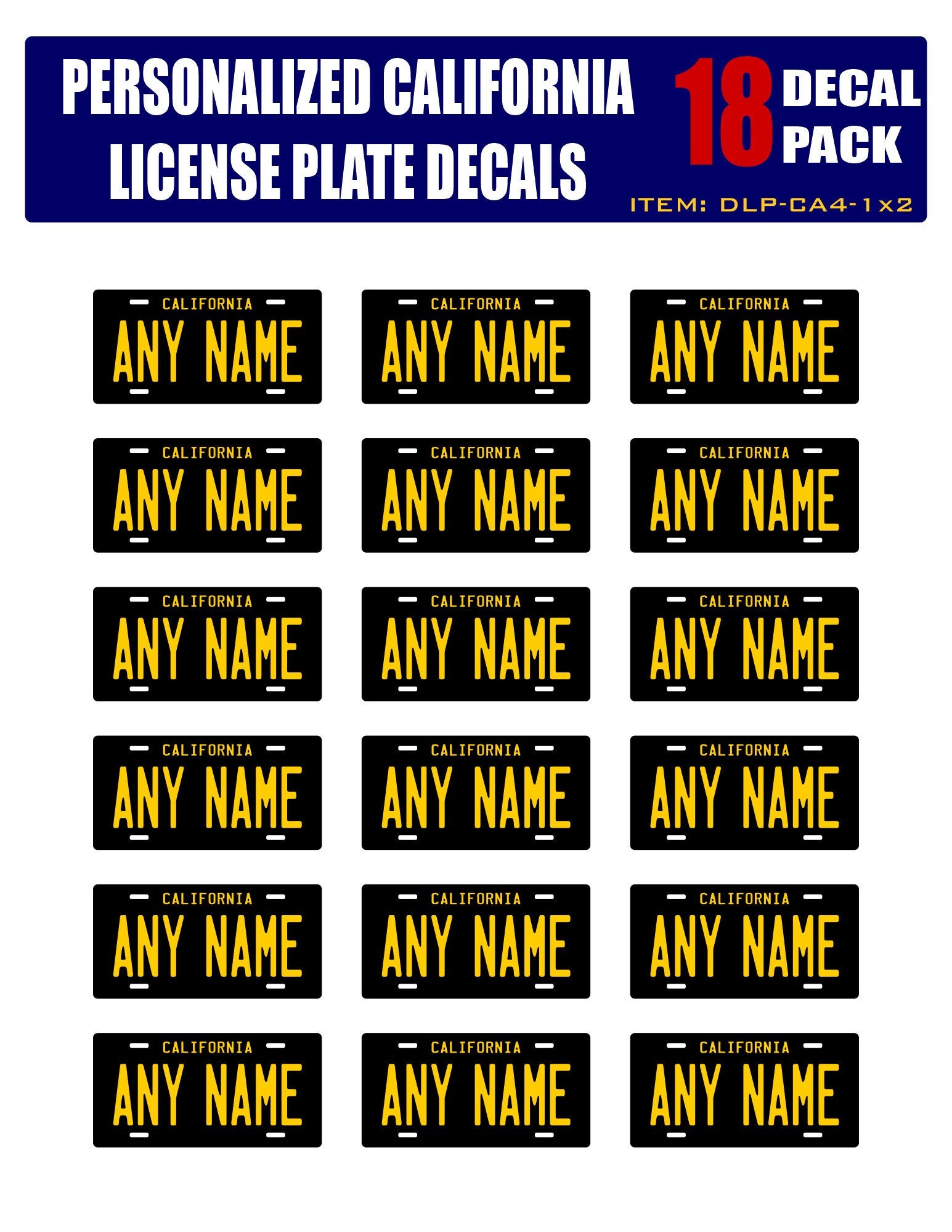 Personalized California License Plate Decals Stickers Version 4 Sheet ...