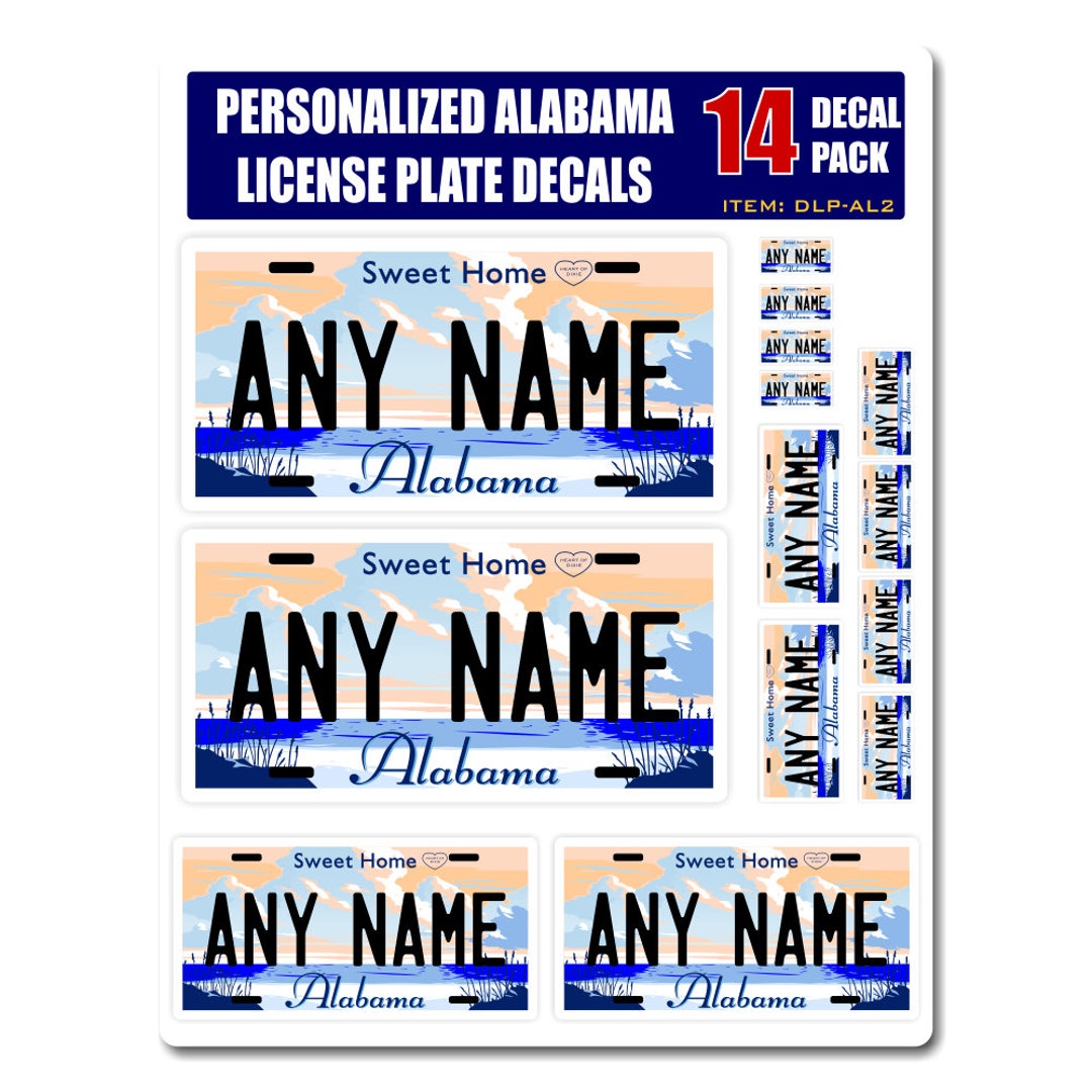 Personalized Alabama License Plate Decals - Stickers Version 2 ( Sheet ...