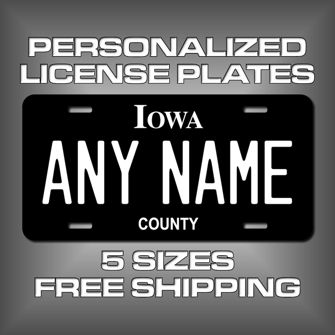 Personalized Iowa Black Out Souvenir License Plates - 5 Sizes for Toy ...