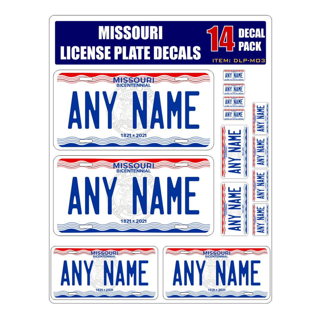 Personalized Missouri License Plate Decals - Stickers Version 3 ( Sheet ...