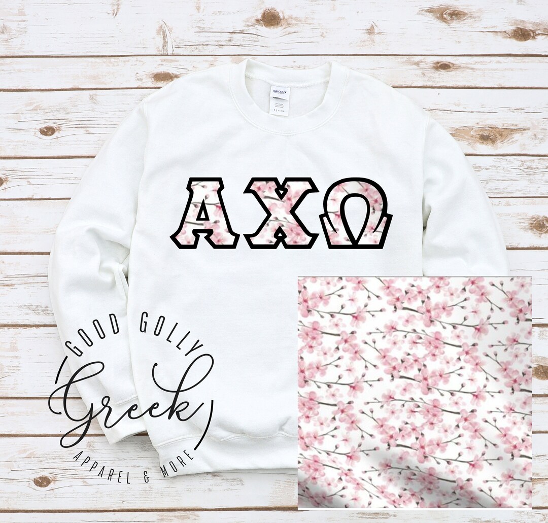 Cherry Blossom Greek Stitch Letters - Sorority Apparel - Fraternity ...