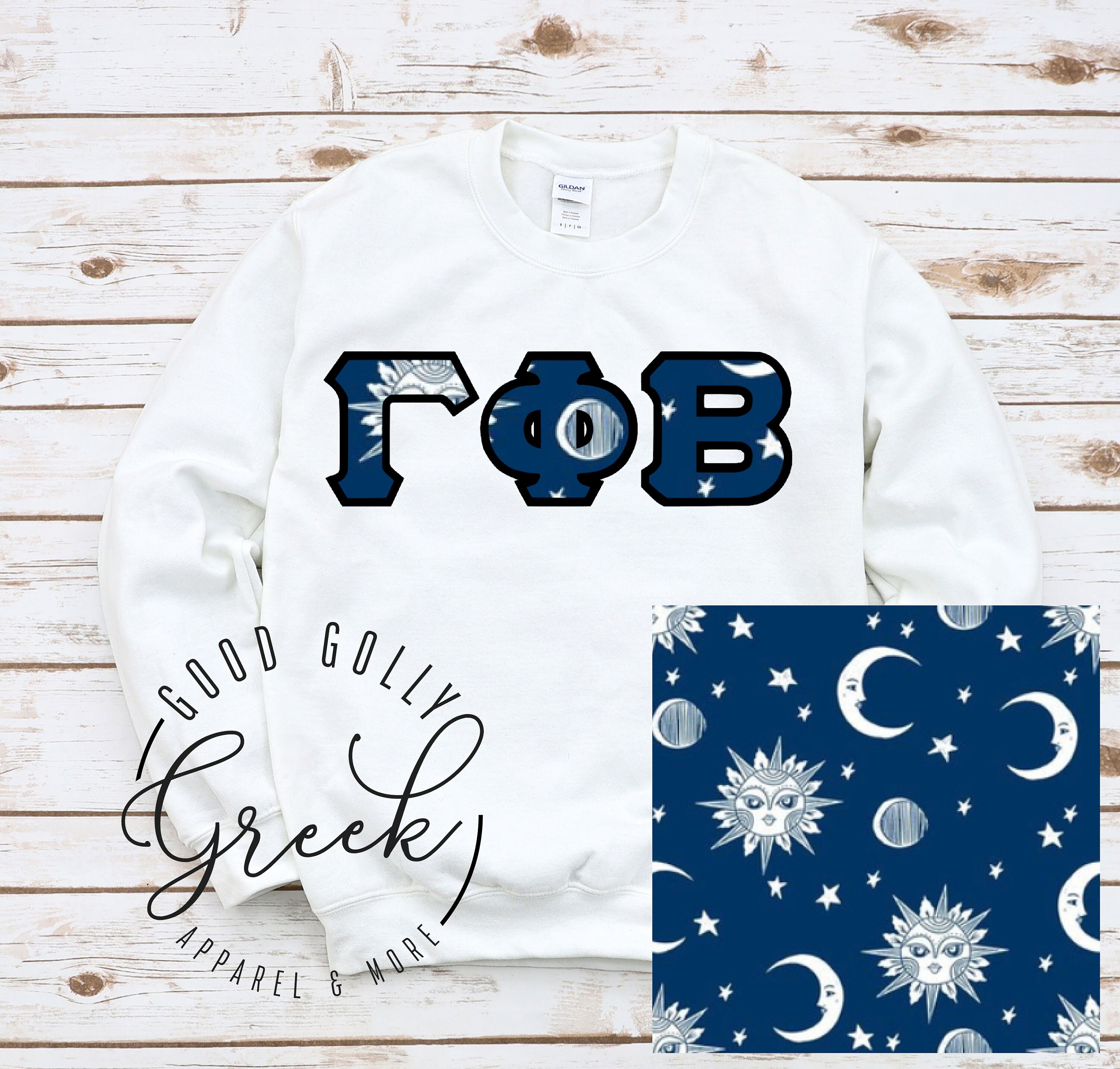 Moon Sun Greek Stitch Letters Sorority Apparel Fraternity | Etsy