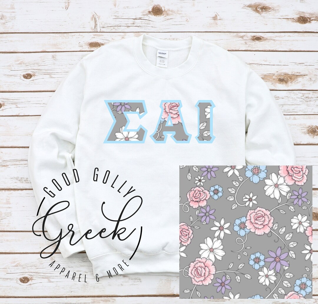 Pastel Flowers Greek Stitch Letters Sorority Apparel Fraternity Apparel ...