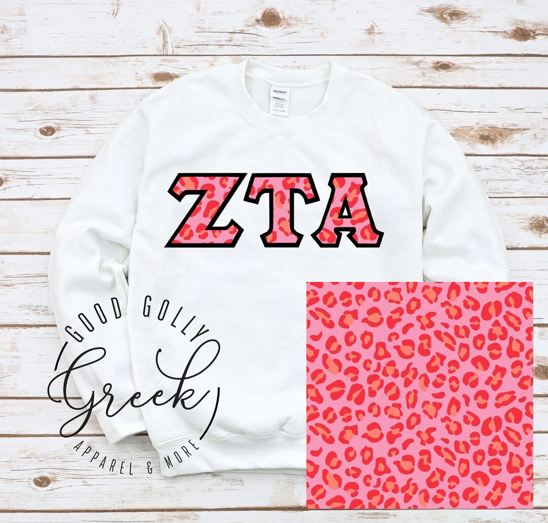 Pink Leopard Greek Stitch Letters - Sorority Apparel - Sorority ...