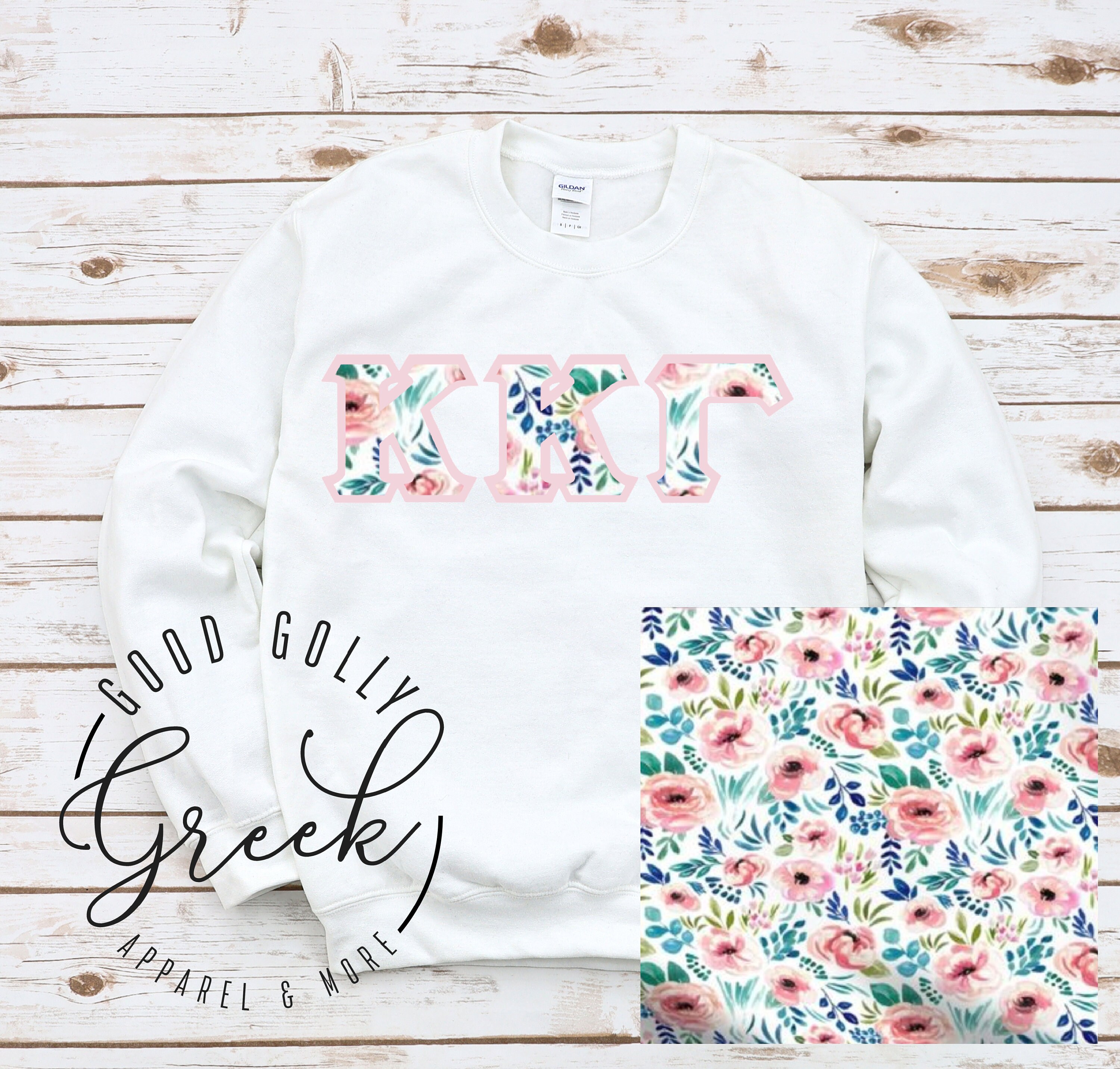 Avaleigh Floral Greek Stitch Letters Sorority Apparel | Etsy