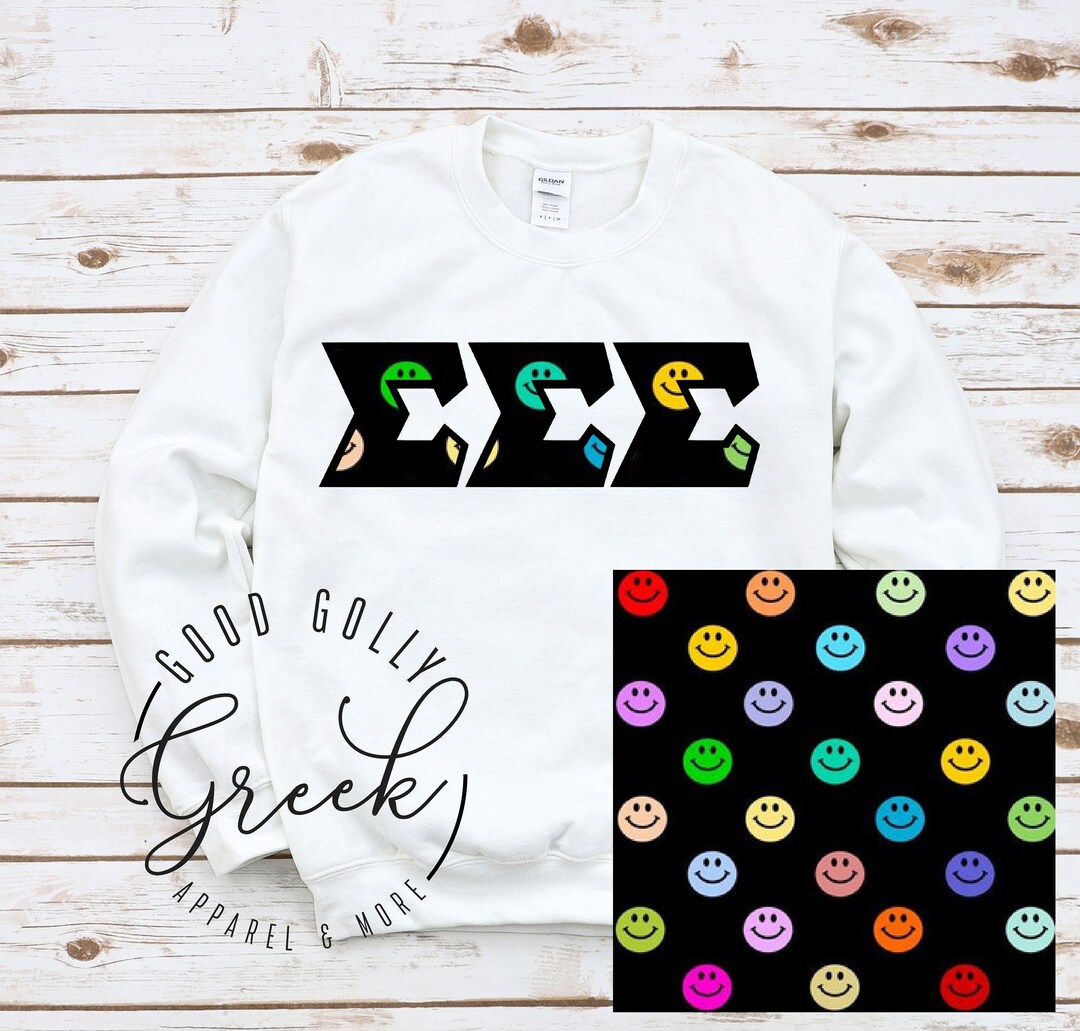 Rainbow Smiley Greek Stitch Letters - Sorority Apparel - Fraternity ...