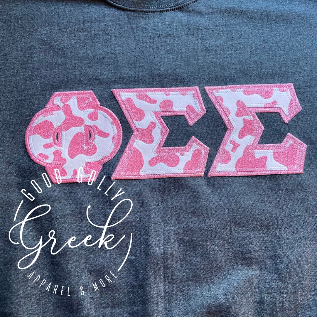 Custom Glitter Cow Greek Stitch Letters - Sorority Apparel - Sorority ...