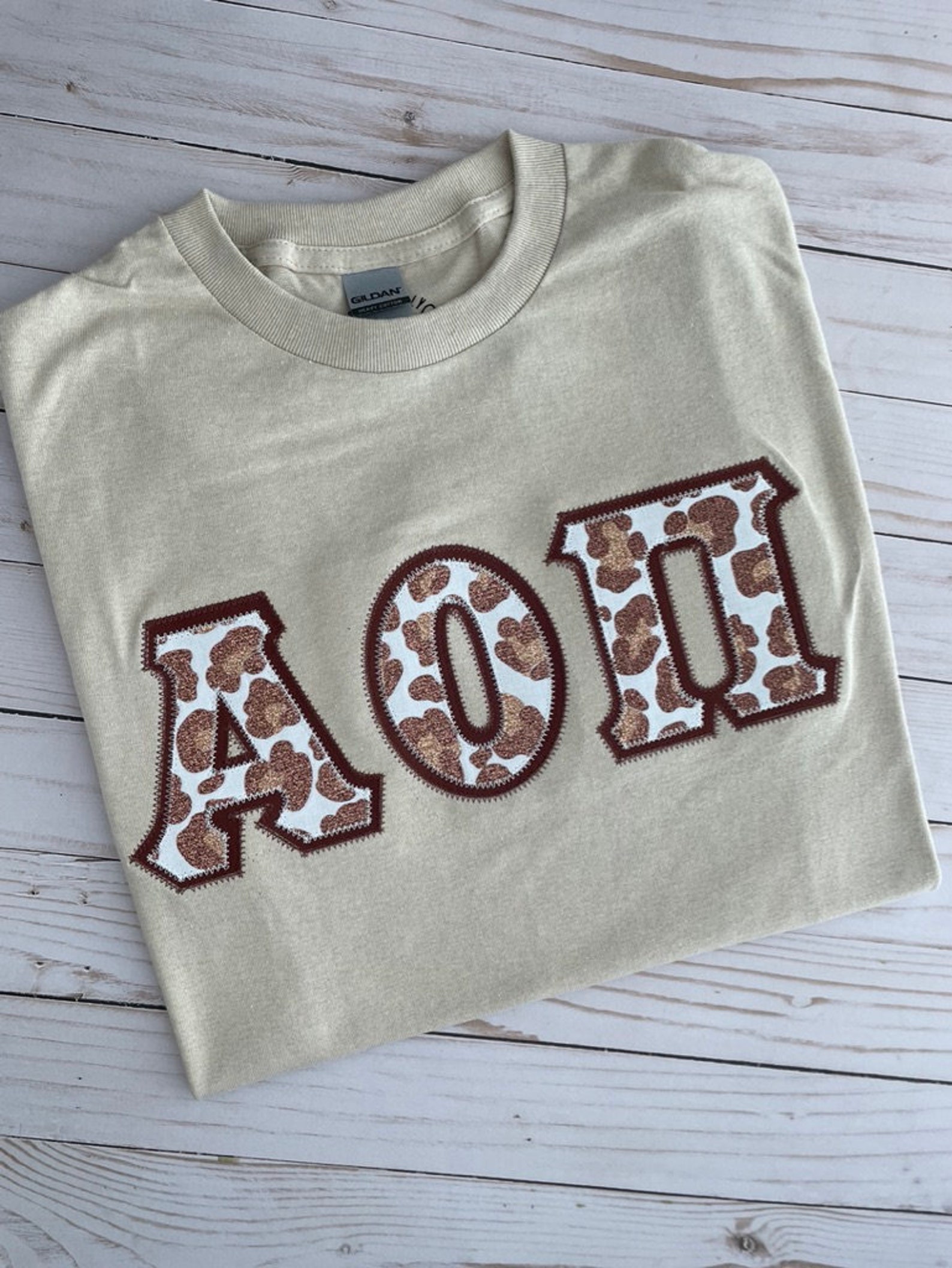 Cheetah Glitter Print Greek Stitch Letters Sorority Apparel - Etsy