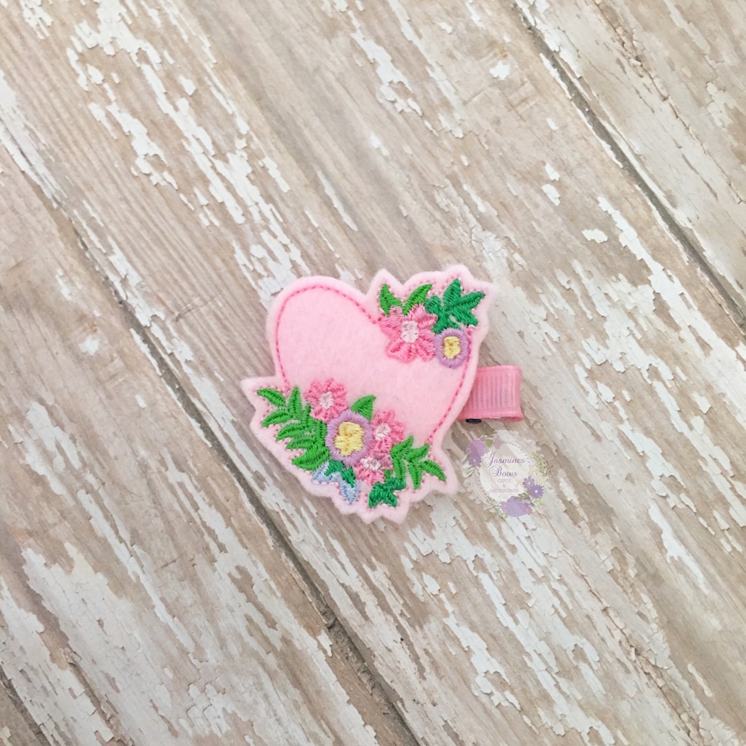 Clip de cabello de corazón Clip de cabello de flor rosa y - Etsy España
