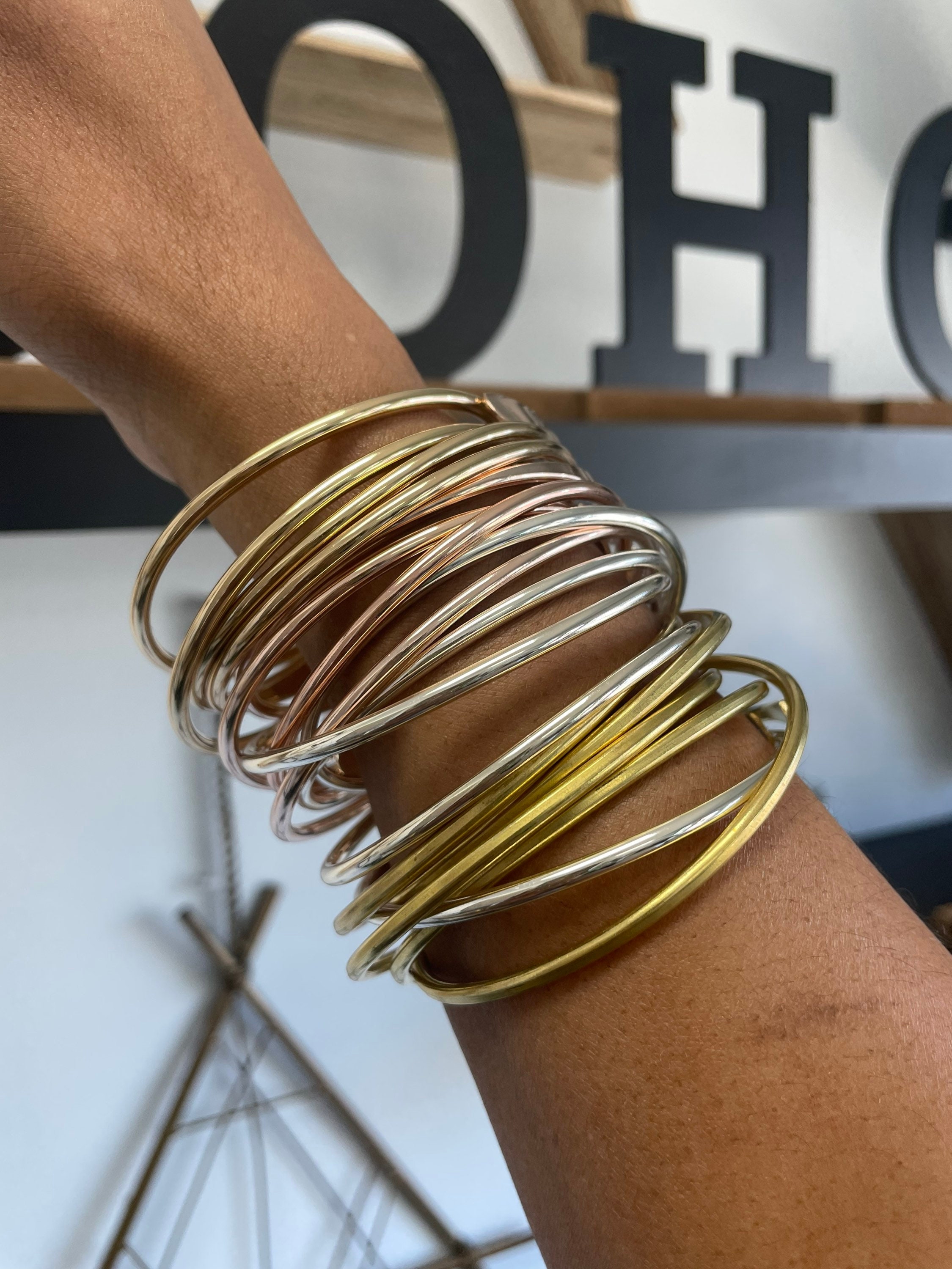 LOW INVENTORY! Solid Stacking Coil Bangles Raw Brass, Silver or Rose ...