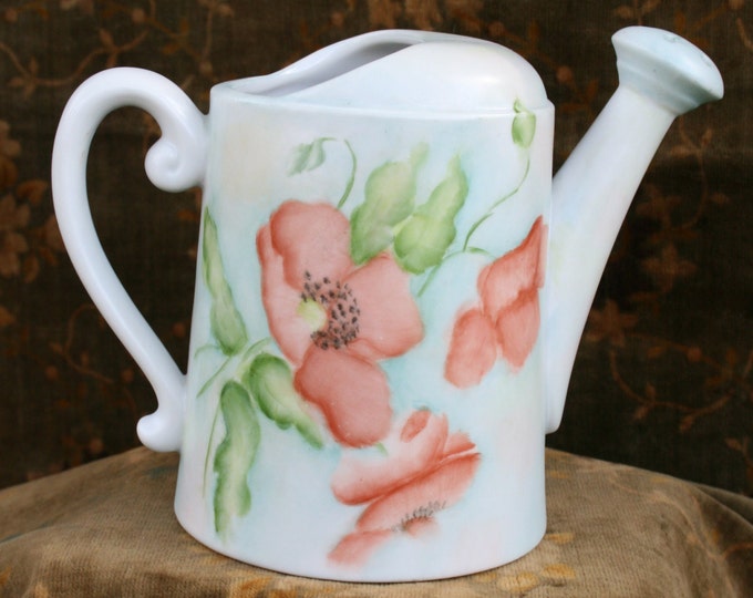 Vintage Hand Painted Watering Pitcher; Ceramic Watering Can; Hand ...