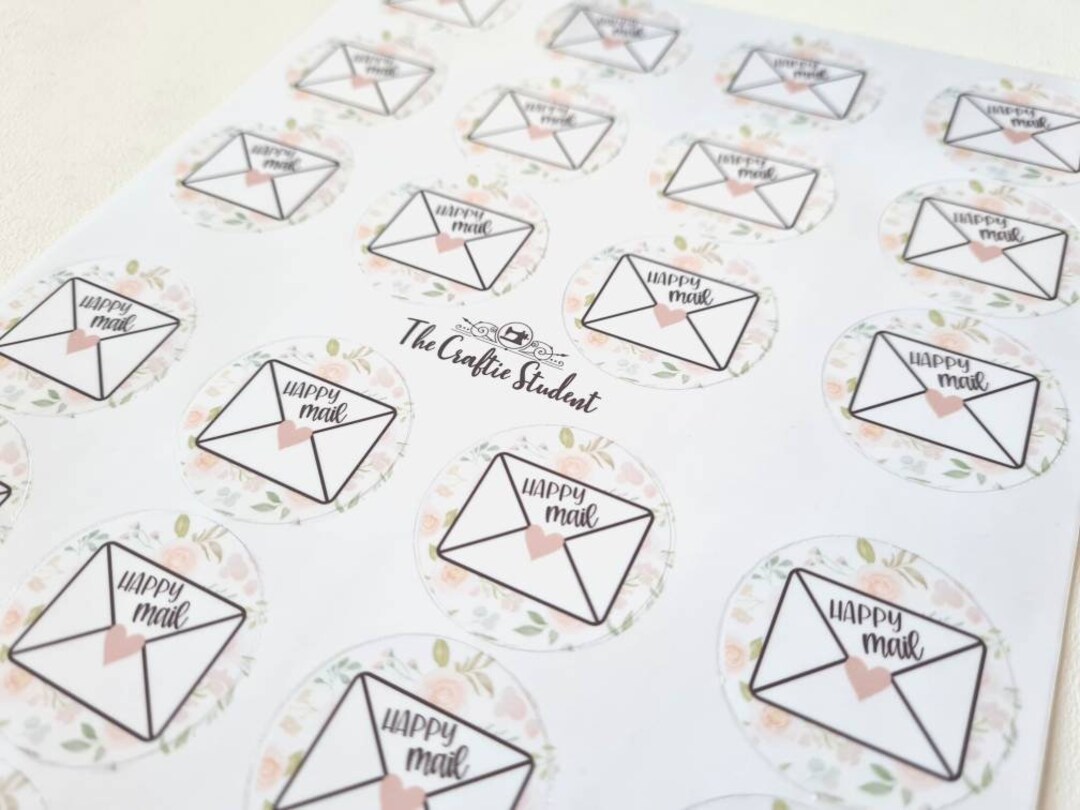24x Weatherproof Happy Mail Sticker Postal Stickers Rounds Stickers ...