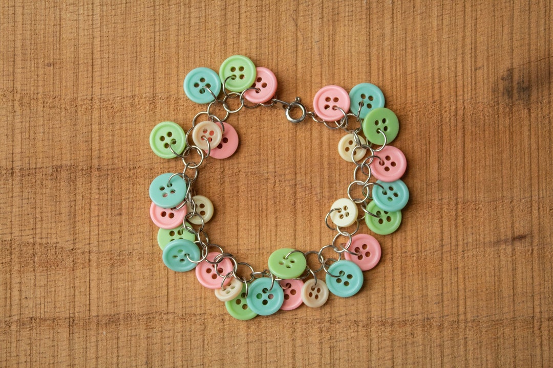 Pastel Colored Button Charm Bracelet - Etsy