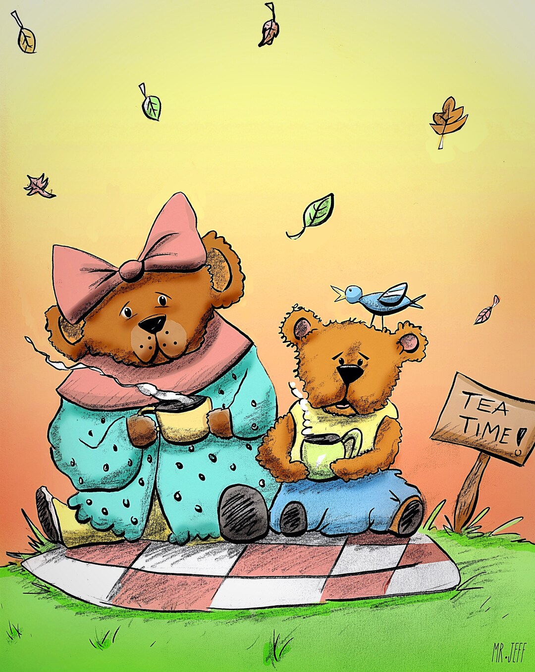 Bears Drinking Tea, Tea Time, Coffee, Coco , Fall, Woodland Animal ...